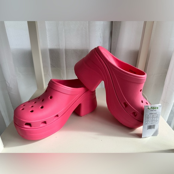 CROCS | Shoes | Crocs Pink Siren Mules With Elevated Platform | Poshmark
